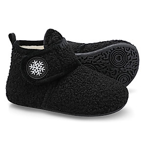 Scurtain Unisex Kids Toddler Slippers Socks Fleece Slippers for Boys Girls Baby Artificial Woolen Booties with Non-Slip Rubber Sole baby slippers baby boy slippers Black 3.5-4.5 Infant