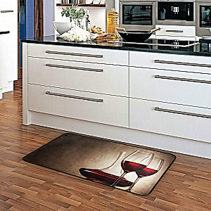 Kitchen Mat Romantic Red Wine Kitchen Rug Mat Anti-Fatigue Comfort Floor Mat Non Slip Oil Stain Resistant Easy to Clean Kitchen Rug Bath Rug Carpet for Indoor Outdoor Doormat