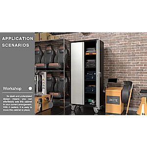 71'' Tall Metal Storage Cabinet with Wheels, Rolling Garage Cabinet with Lockable Doors and Adjustable Shelves, Metal Utility Cabinet for Garage and Home, Easy-Assembly