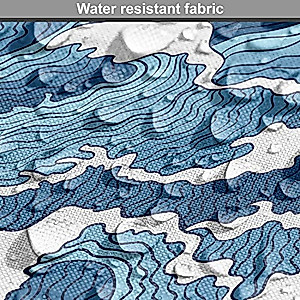 Lunarable Japanese Wave Fabric by The Yard, Stormy Sea with Abstract Chinese Folk Art Influences, Decorative Fabric for Upholstery and Home Accents, 5 Yards Pale Blue