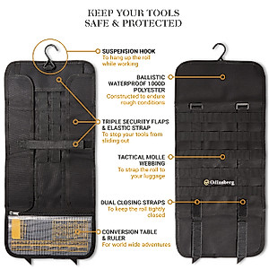 Odinsberg Motorcycle Tool Roll Bag Tools NOT Included - Small Tool Bag Wrench Roll Up Tool Bag Organizer Pouch Wrap Motorcycle Tool Kit Box For Harley Enduro Dirt Bike UTV Motorcycle Accessories Gear