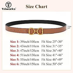 TRIWORKS Reversible Leather Belt for Women, Fashion Ladies Belt for Jeans Pants Dress Width:0.9", A-Black/Brown