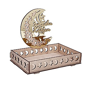 Wooden Eid Mubarak Boxwood Dessert Tray, Ramadan Kareem Moon Star Shape Tray, Holding Plate Party Serving Tableware with Eid Decoration for Dining Table