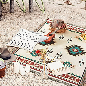 Touchat Native American Blanket Western Decor Boho Throw Blanket for Sofa, Mexican Decorative Farmhouse Blanket, Southwest Decor Woven Blanket, Aztec Throw Blankets with Tassel(Beige,50×60 inch)