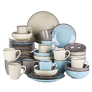 vancasso Navia Ceramic Dinnerware Set, 48 pieces Stoneware Spray Spot Patterned Service Dish with Dinner Plates, Salad Plates, Bowls, Mugs - Multi