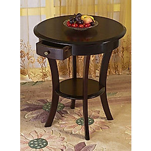 Frenchi Furniture Wood Round Table with Drawer and Shelf ,Espresso