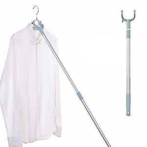 LIFKOME Retractable Clothes Pole Telescoping Long Reach Sticks 60-102cm Adjustable Clothesline Pole with Hook Clothes Drying Fork Clothes Hook Pole for Closet Household Balcony Use