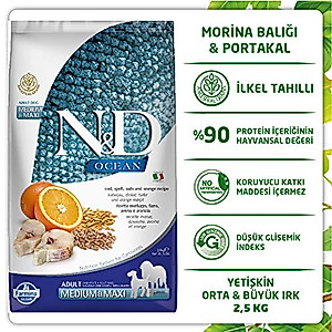 Farmina N&D Ocean Dog Dry Med/Maxi Cod Spelt Oats Orange 5.5 Pounds
