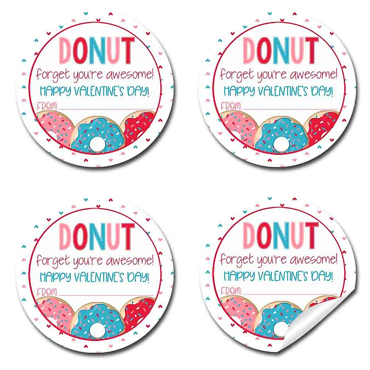 You're Awesome Donut Themed Valentine Party Favor Sticker Labels for Kids, 40 2" Party Circle Stickers by AmandaCreation, Great for Classroom Valentines, Envelope Seals, Gifts, Treats