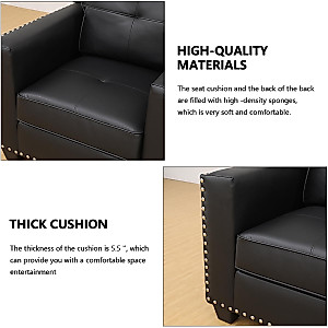 Mlxgoie Faux Leather 3-Seater Upholstered Sofa Couch, 79.5 Inch, Black