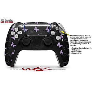 WraptorSkinz Skin Wrap compatible with Sony PS5 DualSense Controller Pastel Butterflies Purple on Black (CONTROLLER NOT INCLUDED)