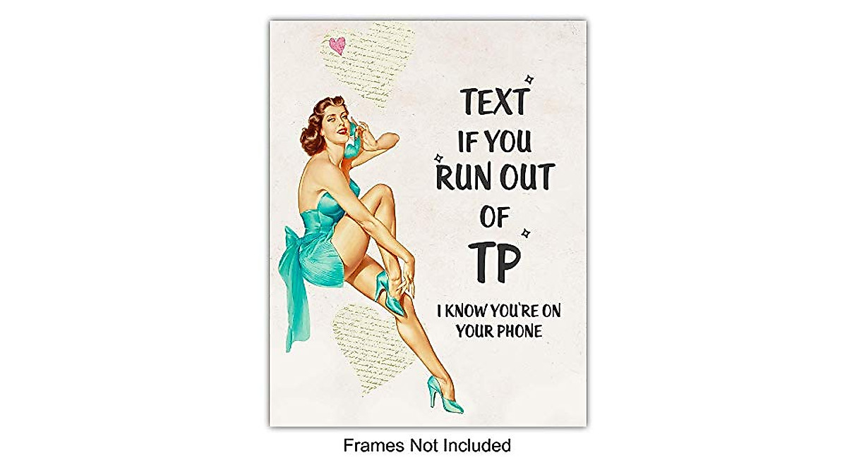 Pinup Girl Vintage Bathroom Decor - Funny Wall Art Prints