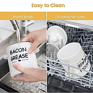 Ceramic Bacon Grease Container with Strainer - 600ml / 20oz Farmhouse Bacon Grease Keeper with Easy-Grip Handle, Bacon Fat Can for Grease Drippings and Storage - Creamy-white