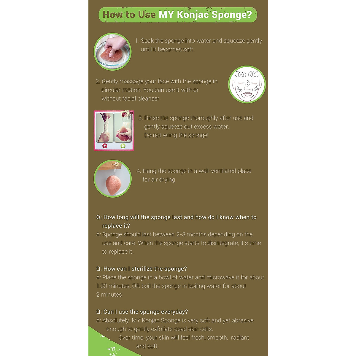 MY Konjac Sponge All Natural Korean Fiber French Red Clay Facial Sponge. Excellent for Dry or Mature Skin. Halal, Leaping Bunny Cruelty Free and the Vegan Society Certified