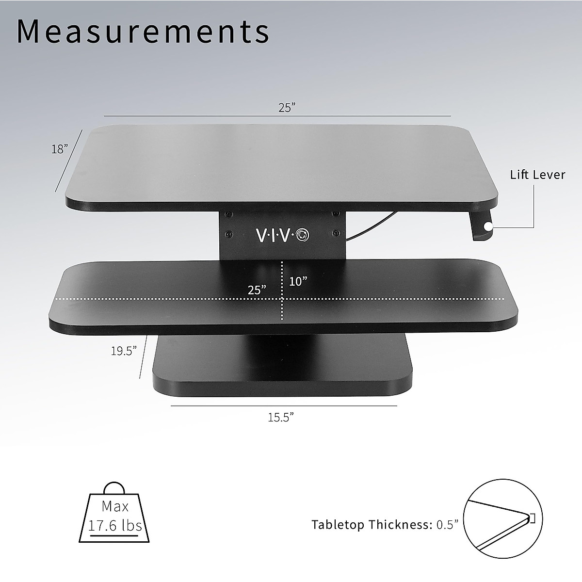 VIVO Black Height Adjustable 25 inch Standing Desk Converter, Compact Sit Stand Tabletop Monitor Riser Workstation, DESK-V001G