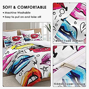 Duvet Cover King Size, Makeup Woman Sexy Love Bedding Set with Zipper Closure for Kids and Adults, Red Valentine Female Comforter Cover with 2 Pillow Shams for Bedroom Bed Decor