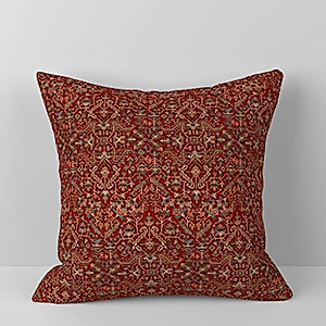 Spoonflower Square Throw Pillow, 18", Linen Cotton Canvas - Red Persian Black Oriental Library Traditional Print Throw Pillow Cover w/Insert
