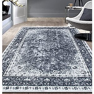 Rugshop Traditional Distressed Medallion Stain Resistant Flat Weave Eco Friendly Premium Recycled Machine Washable Area Rug 3'3"x5' Black