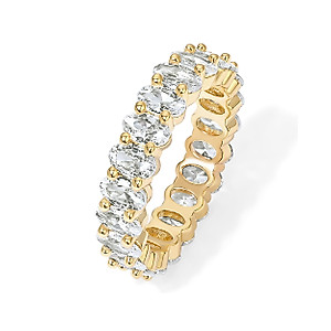 PAVOI 14K Yellow Gold Plated Oval Cubic Zirconia Stone Love Ring - 5mm Thick Stackable Bands for Women - Statement Jewelry Gold Eternity Rings for Women, Size 5