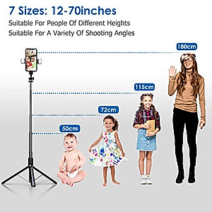 Selfie Stick Phone Tripod with Remote and LED Fill Lights - ASHINER 70 inch Heigh Cell Phone Holder for Travel, Vlogging, Live Streaming Video and Photos,Phone Stand Compatible with iPhone and Android