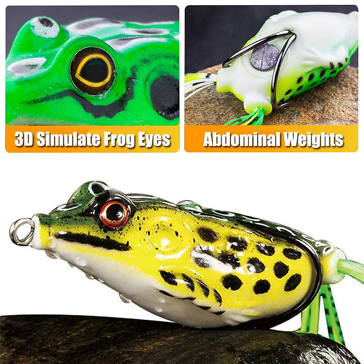 G.S YOZOH Bass Fishing Lures Topwater Frog Lures Soft Swimbait Baits with Weedless Hooks and Tackle Box, 4-Pack, for Trout, Snakehead and Salmon Fishing