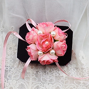 FAYBOX Girl Bridesmaid Wedding Wrist Corsage Party Prom Hand Flower Decor Pack of 2 Pink