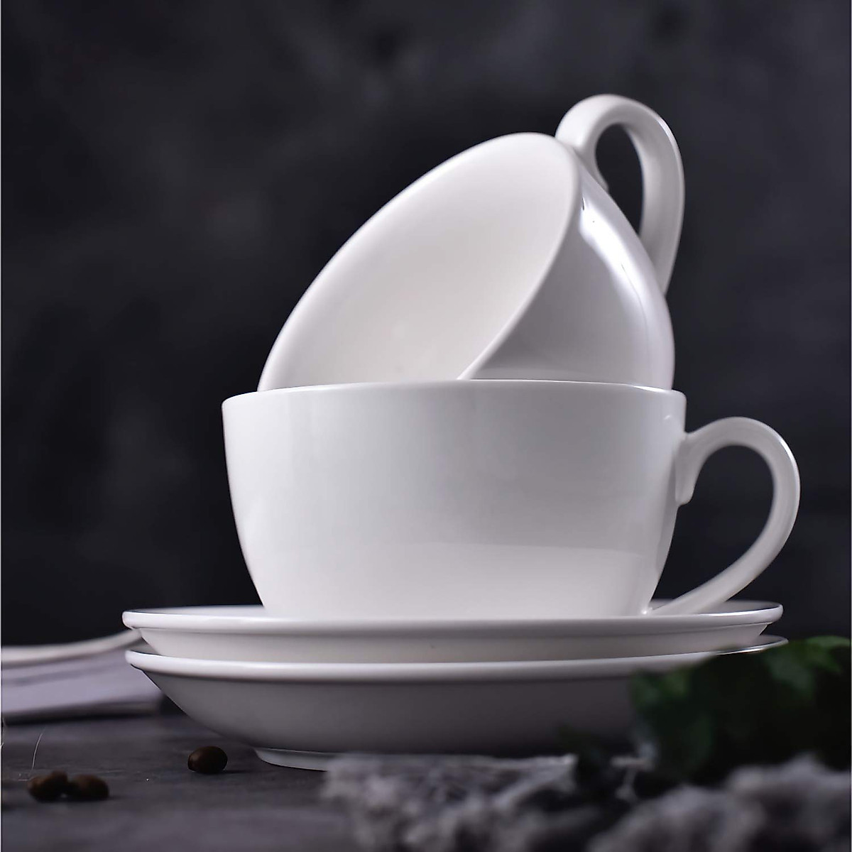 Kingrol 8 Ounces Cappuccino Cups with Saucers & Spoons, Porcelain Tea Cup Set, Set of 6 Coffee Mugs for Latte, Mocha, Cappuccino, and Mulled Drinks