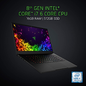 Razer Blade 15 Gaming Laptop: Intel Core i7-8750H 6 Core, NVIDIA GeForce RTX 2070 Max-Q | 15.6" FHD 144Hz | 16GB RAM | 512GB SSD, CNC Aluminum, Chroma RGB Lighting, Thunderbolt 3