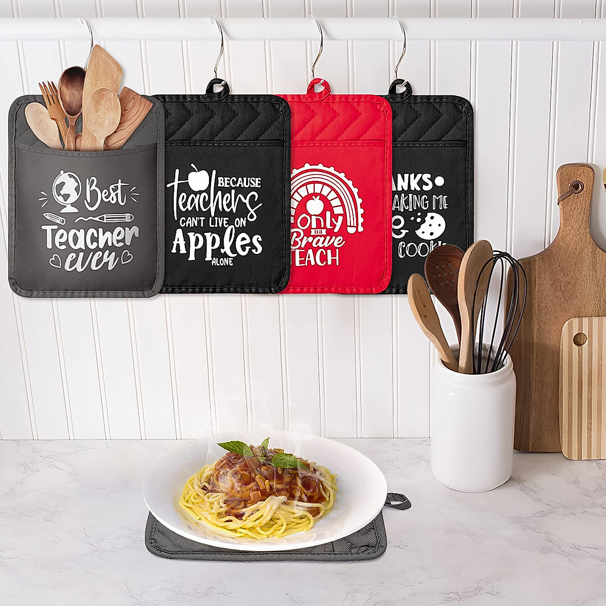 GROBRO7 10Pcs Teacher Appreciation Gifts Pot Holders How Sweet it is to Be Taught by You Cotton Potholder Microwave Oven Mitt Thank You Teachers Gifts for Back To School Graduation Retirement Birthday