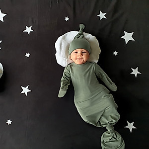 Baby Knotted Gown with Hat Set for Newborn Boy Girl, Ultra Soft Tie Gown with Mitten, Long Sleeve Infant Sleeper 0-3 M Grey Green