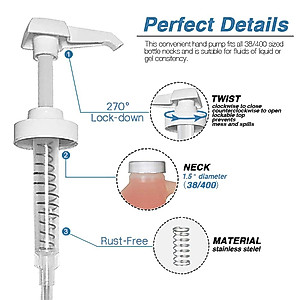 6 Pack Gallon Jug Pump Dispenser 38-400 Syrup Pump for Gallon Jug Dispensing - 7cc Lotion Gallon Shampoo Pump Top Replacement, Fits 1 Gallon Bottle 64oz 128oz Hand Sanitizer Containers, Plus Funnel