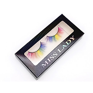 MISSLADY 25mm Colored Lashes 30 Color/Style Options 3D Real Mink Strip Eyelashes Green and White Mink Lashes (M3D-425, 25mm, 1 Pair, Gift Box)
