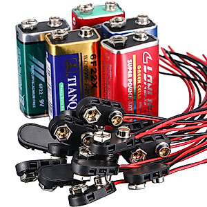 BBTO 20 Pack 9 V Battery Clip Connector Long Cable Connection Hard Shell Black Red Connector (I Type)