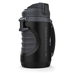 HIGH SIERRA, [BPA FREE] 64 OZ Insulated Water Jug, [Silicone Spout – NO MORE TEETH BUMPS] Built-in Fence Anchor, Keeps Iced Water Cold for Hours, EXTRA LARGE Sports Bottle, Black