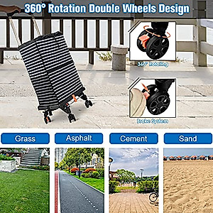 Folding Hand Truck Portable Dolly Utility Cart Rolling Crate with 4 Rotate Wheels 80KG/176Lbs Heavy Duty Handcart Removable Bag Telescoping Handle for Moving Shopping Grocery Office Use(Black&White)