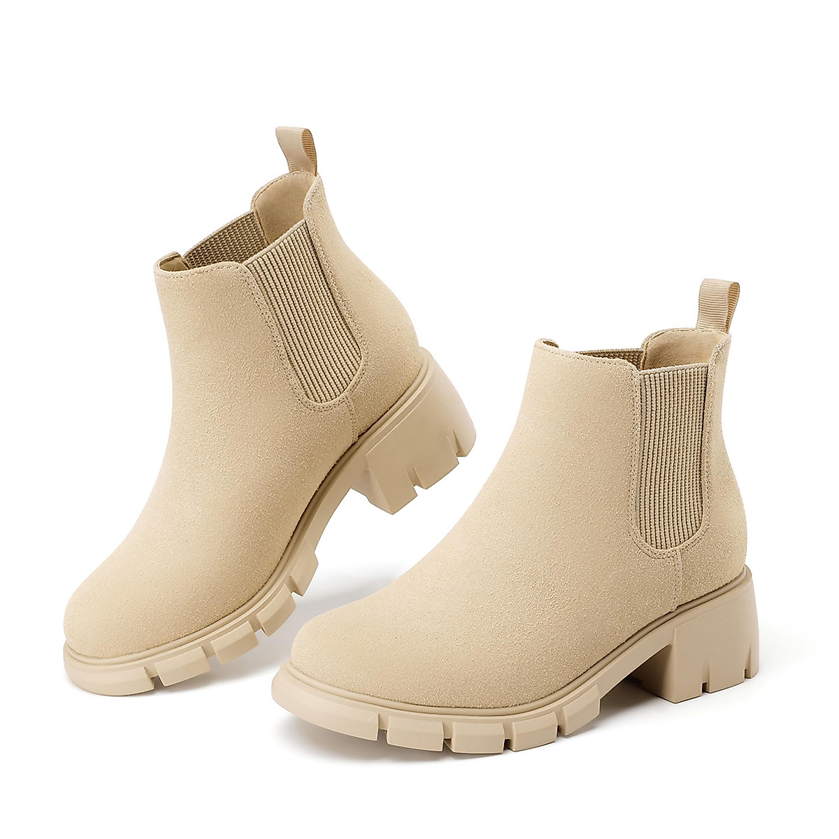 Athlefit Girls Ankle Boots Kids Comfortable Slip on Lug Sole Chelsea Booties for Toddler Little Kid Big Kid Apricot Size 2