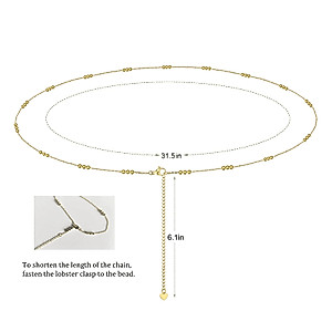 AllenCOCO 18K Gold Plated Beach Bikini Body Chain Metal Three Beads Waist Chain Adjustable Sexy Belly Chain for Women Girls