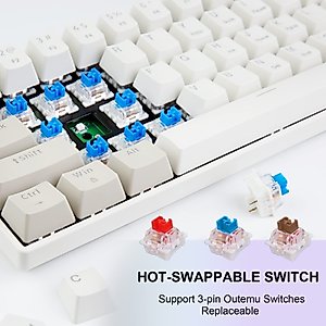 Newmen GM610 60% Wireless Mechanical Gaming Keyboard,Wired/Bluetooth Keyboard,RGB Backlit,61 Anti-Ghosting Keys,Programmable,Hot-Swappable,for Windows Mac Android (Brown)