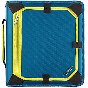 Five Star Zipper Binder, 2 Inch 3-Ring Binder for School, 5-Tab Expanding File, 380 Sheet Capacity, Teal/Chartreuse (29052IH8)
