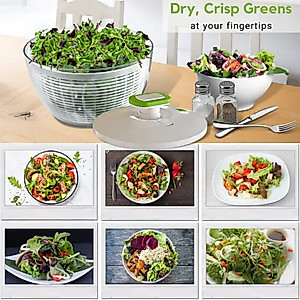 Brieftons 6.2-Quart Large Salad Spinner: Vegetable Washer Dryer Drainer Strainer with Bowl & Colander, Easy One-Handed Pump, Compact Storage, for Washing, Cleaning & Drying Greens, Vegetables, Fruits