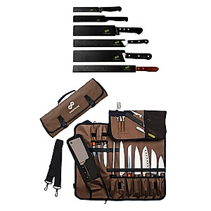 EVERPRIDE Chef Knife Roll PLUS Knife Guard Set (6-Piece Set) Bundle – Knife Bag Holds 10 Knives, Meat Cleaver and Kitchen Tools – Felt-Lined and BPA Free Knife Sheath Set – Knives Not Included