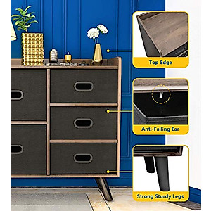 Hooseng 5 Drawer Dresser Storage, Durable Chest Wood Organizer, Waterproof Fabric Capacity Tower, Cabinet for Bedroom/Hallway/Living Room, Rustic Brown (5 Drawer)