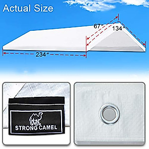 Strong Camel Outdoor 10x20 Replacement Canopy Roof Cover Valanced Carport Covers (Valance Tarps, White)