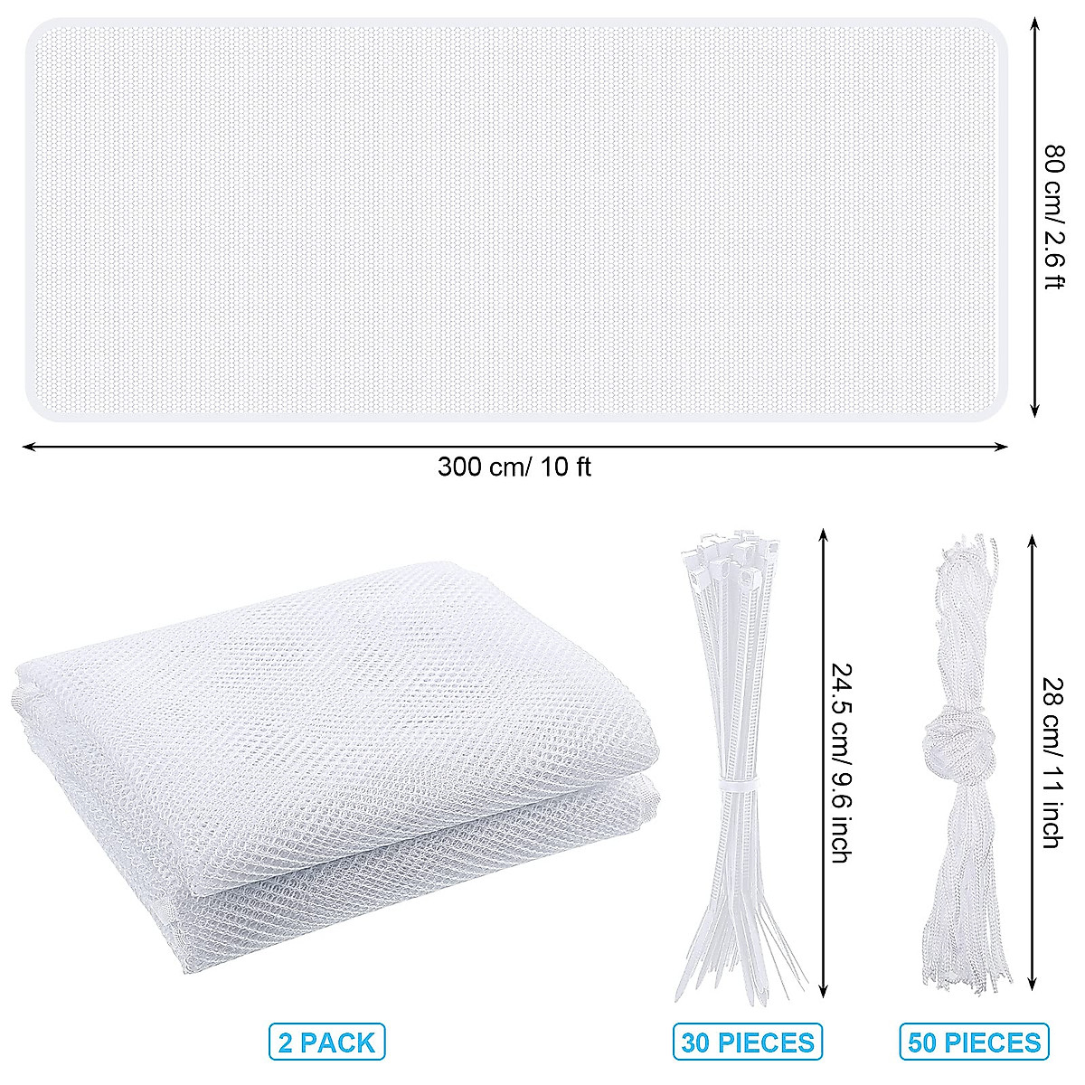 2 Pieces Christmas 20x2.6 ft Child Safety Nets Balcony Protective Net Sturdy Stair Banister Net with Ropes and Ties for Kids Pets Toys Indoor Stairs Cribs Child Protect Supplies, White