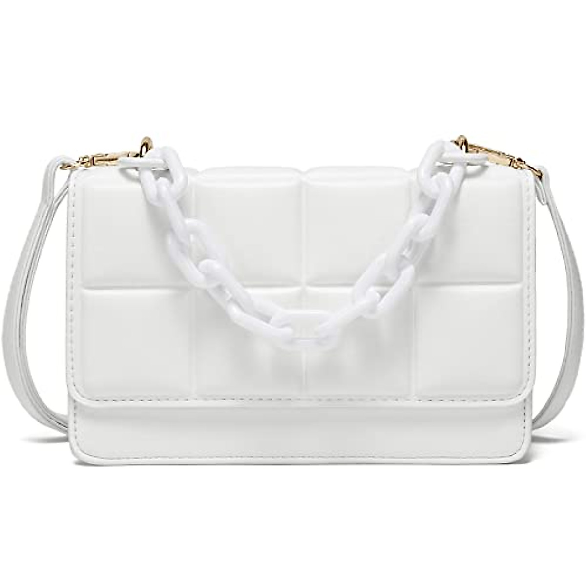 YIKOEE Mini Purse for Women with Detachable Plastic Chain Strap (White)