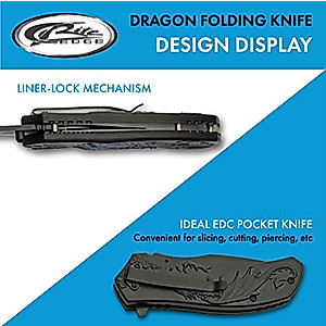 SZCO Supplies 8” Blue Dragon Decaled Liner Lock Folding Knife with Pocket Clip