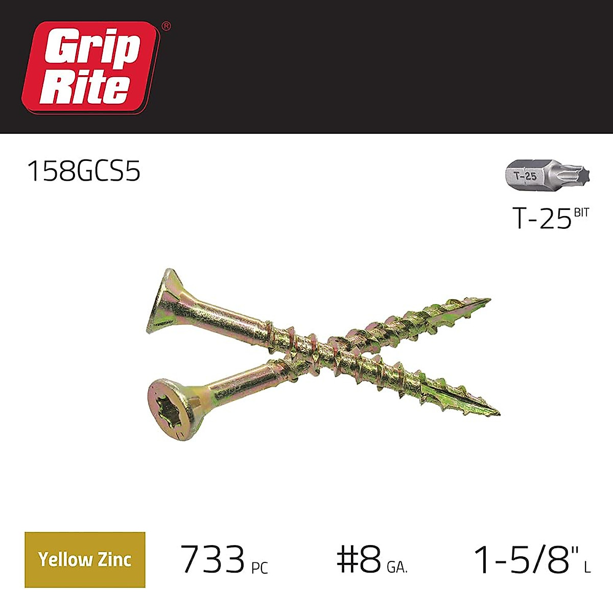 Grip-Rite 158GCS5 #8 x 1-5/8" Star Drive Gold Construction Wood Screw, 5lb Box