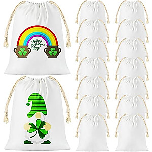 Sublimation Blank Drawstring Bags St. Patrick's Day Candy Gift Bags 4x6'' Goodie Treat Pouches Small Reusable Muslin Sachet Sack for Irish Day Kids Birthday Party Favor DIY Craft Supplies(16 Pieces)