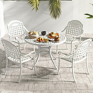 Giantex Stackable Outdoor Chairs Set of 2, All Weather Cast Aluminum Patio Chairs for Lawn Porch Garden Yard, Bistro Dining Chairs with Armrests, Adjustable Foot Pads, Easy Assembly (1, White)