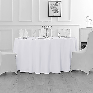Fokitut 2 Pack Waterproof Round Tablecloth, 120 Inch, Stain Resistant and Wrinkle Polyester Table Cloth, Fabric Table Cover for Kitchen Dining, Wedding, Party, Holiday Dinner-White